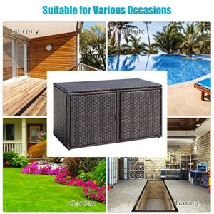 HAPPYGRILL Deck Box Outdoor Wicker Storage Box Cabinet 88 Gallon Storage Container Bin Box for Toys Furniture Tools in Garden Balcony Porch Yard