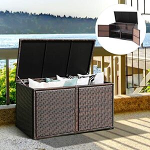 HAPPYGRILL Deck Box Outdoor Wicker Storage Box Cabinet 88 Gallon Storage Container Bin Box for Toys Furniture Tools in Garden Balcony Porch Yard