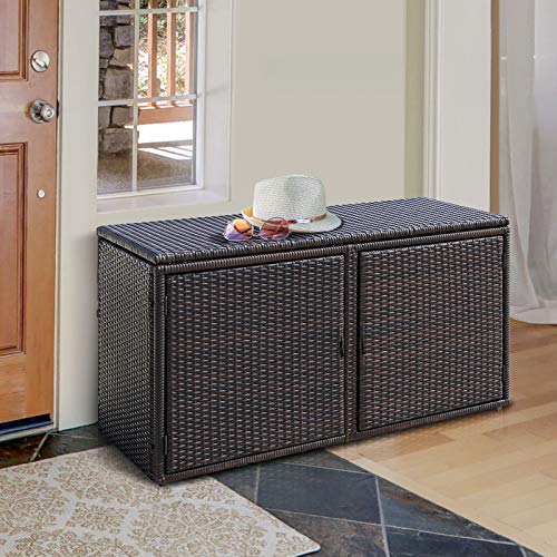 HAPPYGRILL Deck Box Outdoor Wicker Storage Box Cabinet 88 Gallon Storage Container Bin Box for Toys Furniture Tools in Garden Balcony Porch Yard