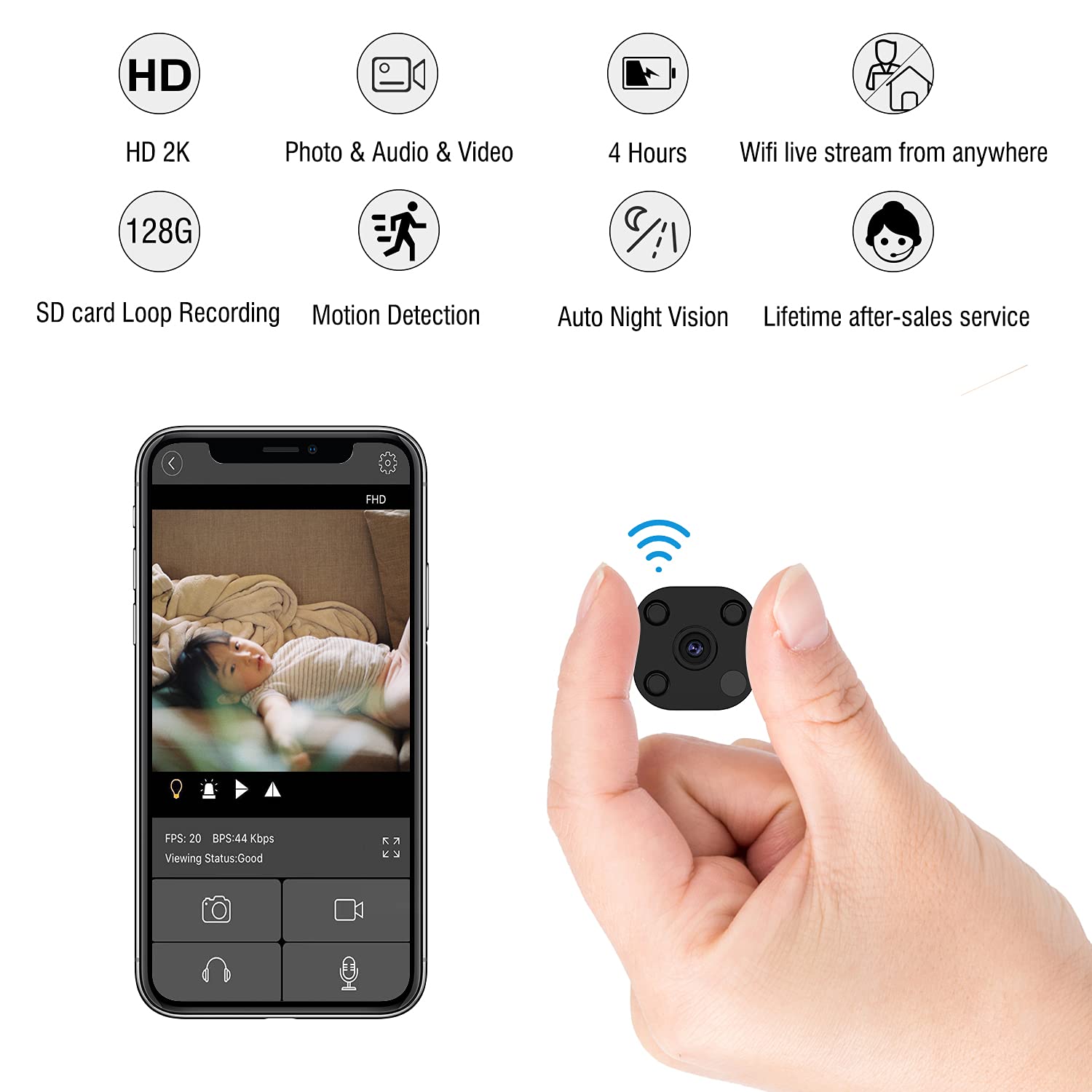 FECOMI 2021 2K Mini Spy Camera Hidden WiFi Cam, Small Camera Live Feed WiFi, Wireless Nanny Cam with Video Recording, Upgrade Night Vision/Motion Detection, Security Camera with Cell Phone Ap