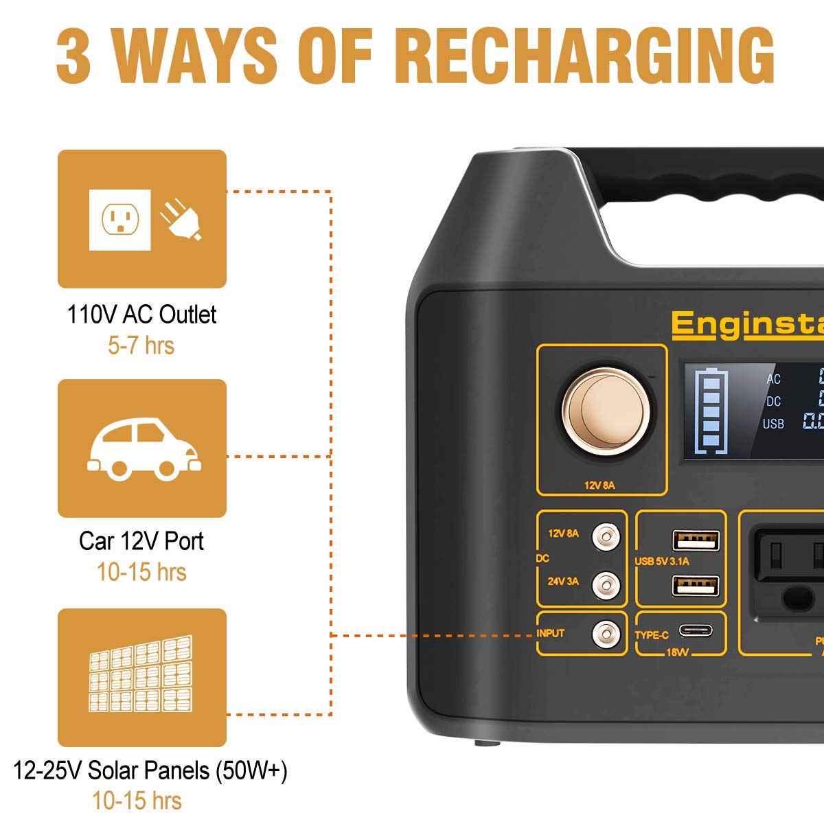 EnginStar Solar Generator 300W, 100W Solar Panel, Carry Bag, 80,000mAh Portable Power Bank with AC Outlet for Outdoors Camping Emergency Use