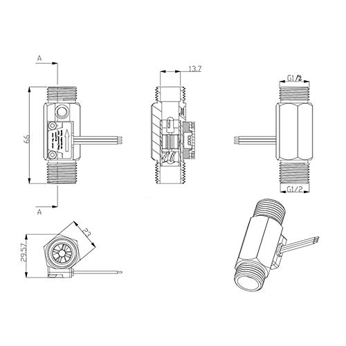 Taidacent YF-B7 High Precision Water Flow Sensor H1/2 Hall Effect Water Flow Meter with Temperature Sensor Impeller Flowmeter Flow Water Heater Sensor