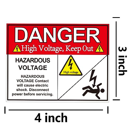 Hazardous Voltage Safety Warning Sticker 3" X 4" Danger Voltage Warning Keep Out Label Decal Vinyl Adhesive High Voltage Electrical Safety Warning Sign Sticker for Battery Bank, in-Wall Safe 8 Pack