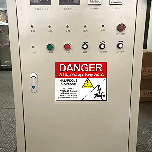 Hazardous Voltage Safety Warning Sticker 3" X 4" Danger Voltage Warning Keep Out Label Decal Vinyl Adhesive High Voltage Electrical Safety Warning Sign Sticker for Battery Bank, in-Wall Safe 8 Pack