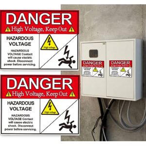 Hazardous Voltage Safety Warning Sticker 3" X 4" Danger Voltage Warning Keep Out Label Decal Vinyl Adhesive High Voltage Electrical Safety Warning Sign Sticker for Battery Bank, in-Wall Safe 8 Pack