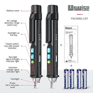 2 PCS AC Non-Contact Voltage Tester Pen, Christmas Light Bulb Tester Tool with Sound & Light Alarm, Electric Tester Pen with Flashligh, Live Wire Detector 12/48V~1000V, Urwise VD11-Upgrade