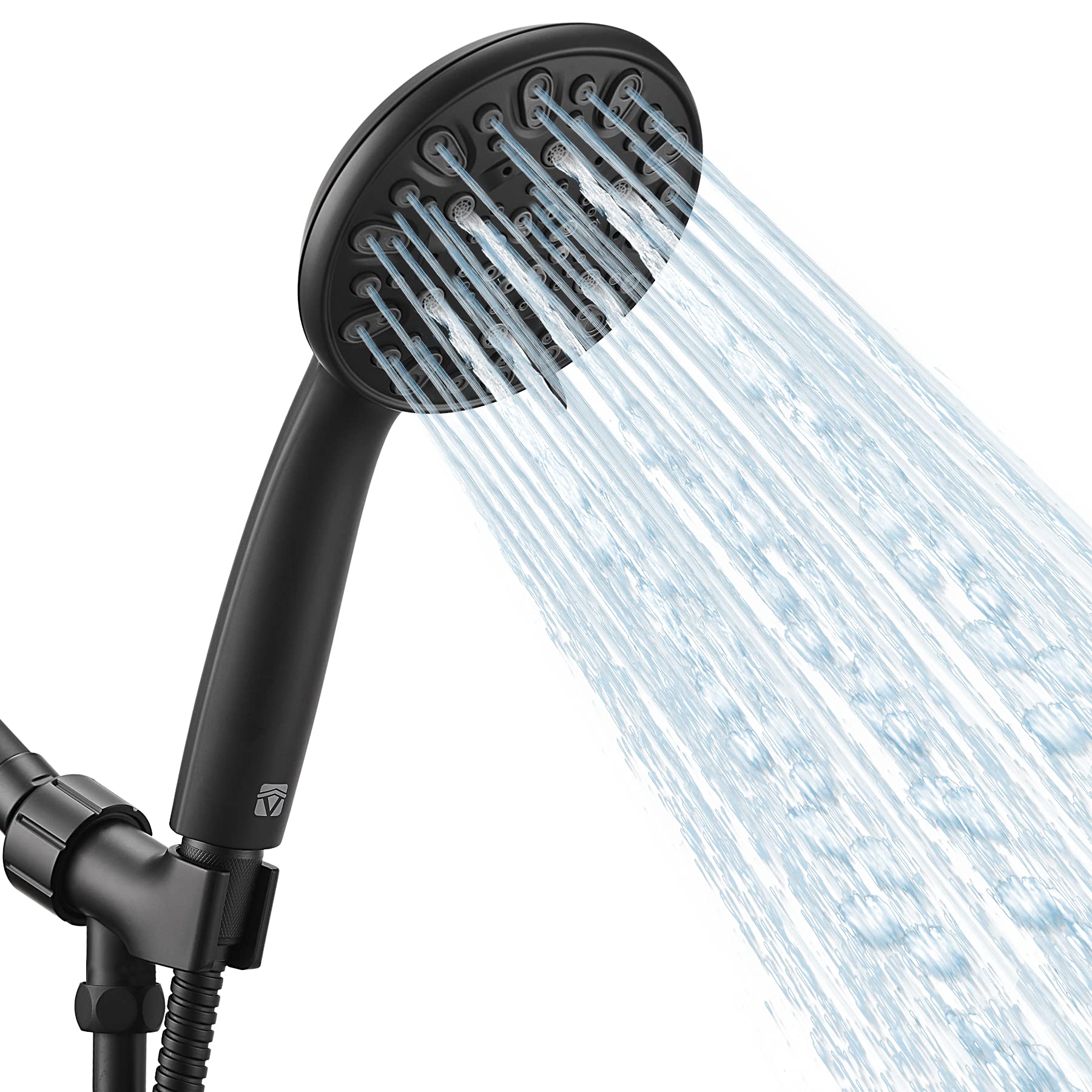 High Pressure Handheld Shower Head VMASSTONE 7-Spray Setting Showerhead Kit with 59" Stainless Steel Hose and Adjustable Mount for Showering Enjoyment Even at Low Water Flow (HM-002 Matte Black)