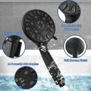 High Pressure Handheld Shower Head VMASSTONE 7-Spray Setting Showerhead Kit with 59" Stainless Steel Hose and Adjustable Mount for Showering Enjoyment Even at Low Water Flow (HM-002 Matte Black)