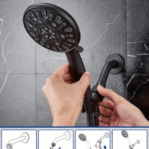 High Pressure Handheld Shower Head VMASSTONE 7-Spray Setting Showerhead Kit with 59" Stainless Steel Hose and Adjustable Mount for Showering Enjoyment Even at Low Water Flow (HM-002 Matte Black)