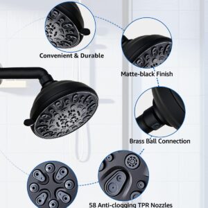 High Pressure Shower Head VMASSTONE 4.7" Rain Fixed Showerhead 7-Spray Setting with Adjustable Brass Swivel Ball Joint - Excellent Replacement for Your Bath Shower Head (FM-001 Matte Black)