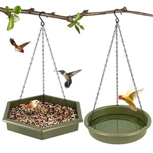 hanging bird bath, bird bath, hanging bird feeder, bird feeder, 2 in 1 xl hanging bird feeders & bird baths for outdoors,bird feeder hanging bird feeder tray (green)