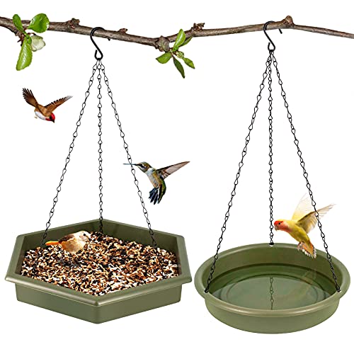 Hanging Bird Bath, Bird Bath, Hanging Bird Feeder, Bird Feeder, 2 in 1 XL Hanging Bird Feeders & Bird Baths for Outdoors,Bird Feeder Hanging Bird Feeder Tray (Green)