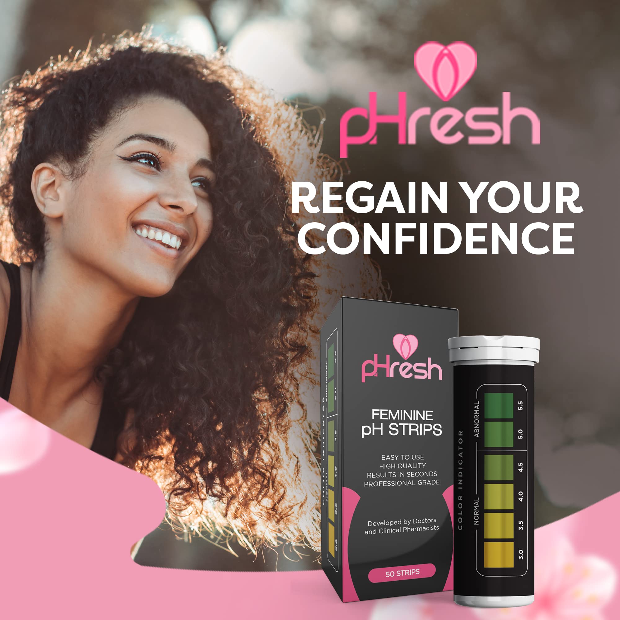 pHresh Vaginal pH Test Strips for Women - Measures Acidity, Alkalinity and pH Balance for Women - pH Strips for Bacterial Vaginosis Treatment & Vaginal Health Monitoring - Quick & Accurate Results