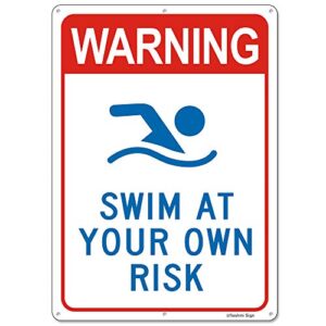 uflashmi warning swim at your own risk pool sign, metal pool signs for outdoor, 10x14 in