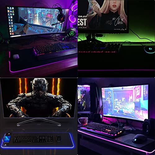 Large Gaming Mouse Pad,Gaming Desk Mat,Mouse Pad with Wireless Charging,15W Fast Chargering,10 Lighting Modes,for Gaming Keyboard&Mouse,Home&Office,Mobile Phone Devices,31.5"X11.8",Flare Color