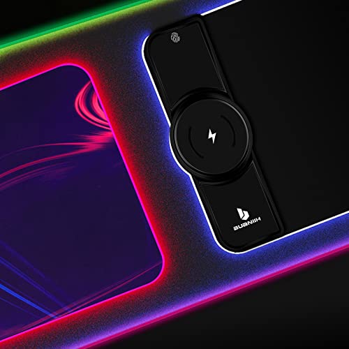 Large Gaming Mouse Pad,Gaming Desk Mat,Mouse Pad with Wireless Charging,15W Fast Chargering,10 Lighting Modes,for Gaming Keyboard&Mouse,Home&Office,Mobile Phone Devices,31.5"X11.8",Flare Color