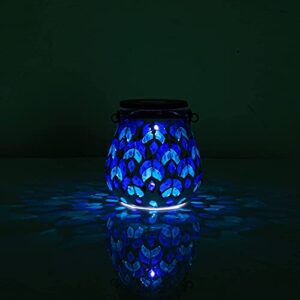 Afirst Mosaic Solar Lanterns - Glass Hanging Lights Hollow Out Waterproof Outdoor Decorative for Garden, Patio, Holiday Party Outdoor Decoration, 1 Pack