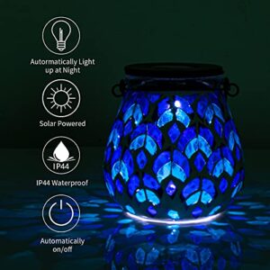 Afirst Mosaic Solar Lanterns - Glass Hanging Lights Hollow Out Waterproof Outdoor Decorative for Garden, Patio, Holiday Party Outdoor Decoration, 1 Pack