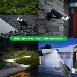 UME 2 Pack Solar Spot Lights Outdoor with Motion Sensor, IP68 Waterproof LED Solar Powered Landscape Spotlight 2-in-1, 3 Modes Landscaping Lighting for Garden Yard Driveway Porch Pool,Cold White