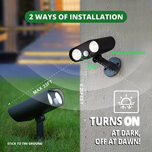 UME 2 Pack Solar Spot Lights Outdoor with Motion Sensor, IP68 Waterproof LED Solar Powered Landscape Spotlight 2-in-1, 3 Modes Landscaping Lighting for Garden Yard Driveway Porch Pool,Cold White