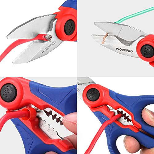 WORKPRO Stainless Electricians Scissors, 6.4" Professional Electrician Shears with Wire Stripper for Soft Cable