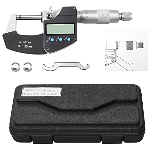 AUTOUTLET 0-25mm Precision Digital Micrometer Electronic Micrometer Caliper with 0.001mm Resolution and LCD Display for Accurate Measurements