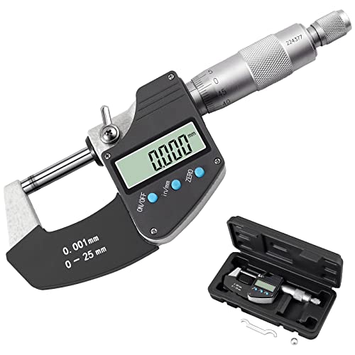 AUTOUTLET 0-25mm Precision Digital Micrometer Electronic Micrometer Caliper with 0.001mm Resolution and LCD Display for Accurate Measurements