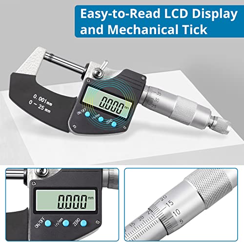 AUTOUTLET 0-25mm Precision Digital Micrometer Electronic Micrometer Caliper with 0.001mm Resolution and LCD Display for Accurate Measurements