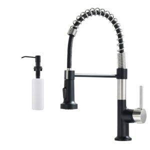 gimili spring kitchen sink faucet with soap dispenser matte black&brushed nickel