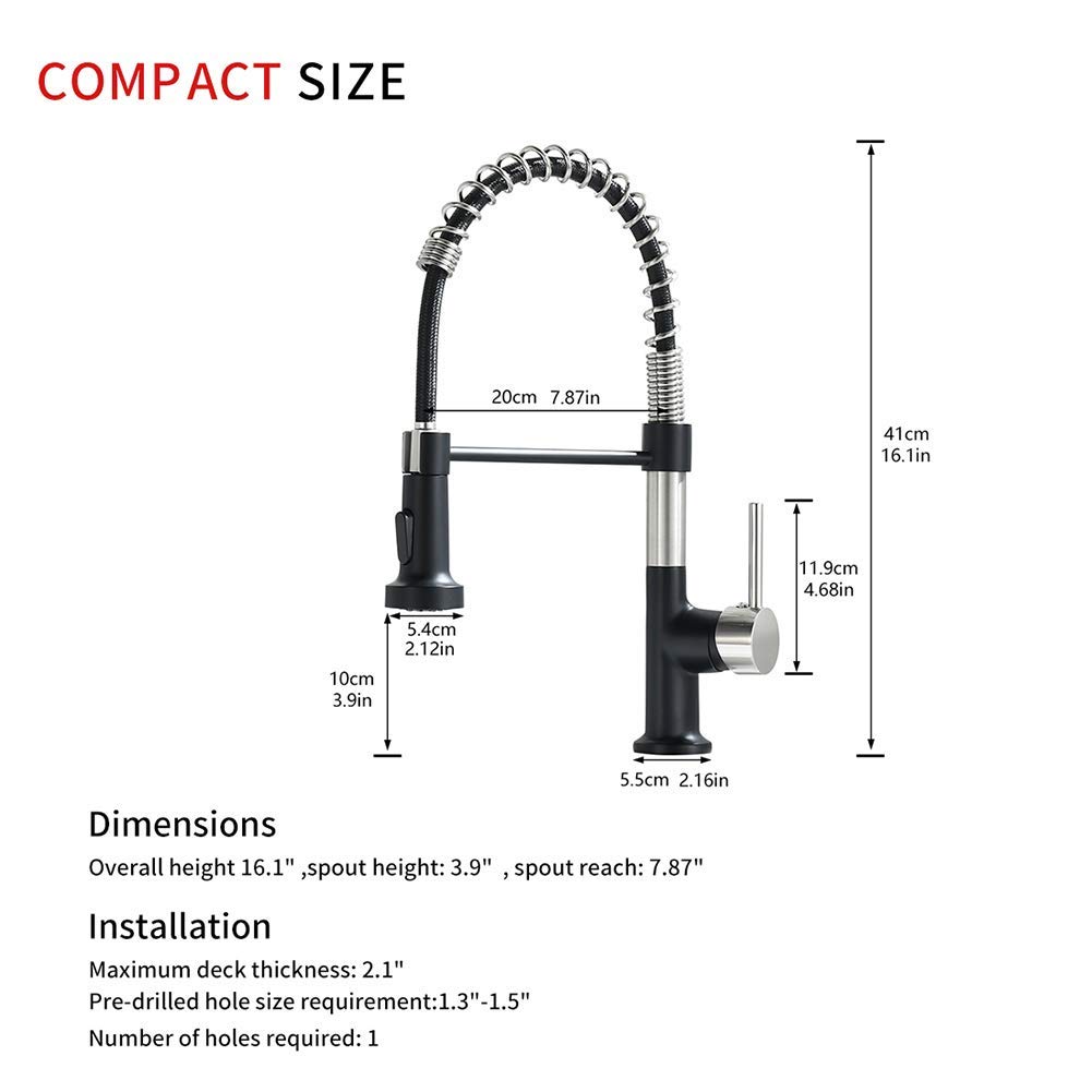 GIMILI Spring Kitchen Sink Faucet with Soap Dispenser Matte Black&Brushed Nickel