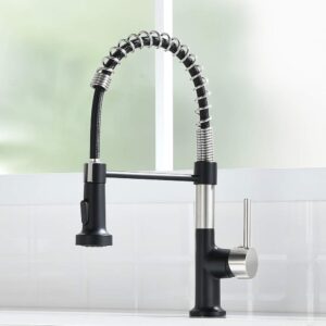 GIMILI Spring Kitchen Sink Faucet with Soap Dispenser Matte Black&Brushed Nickel