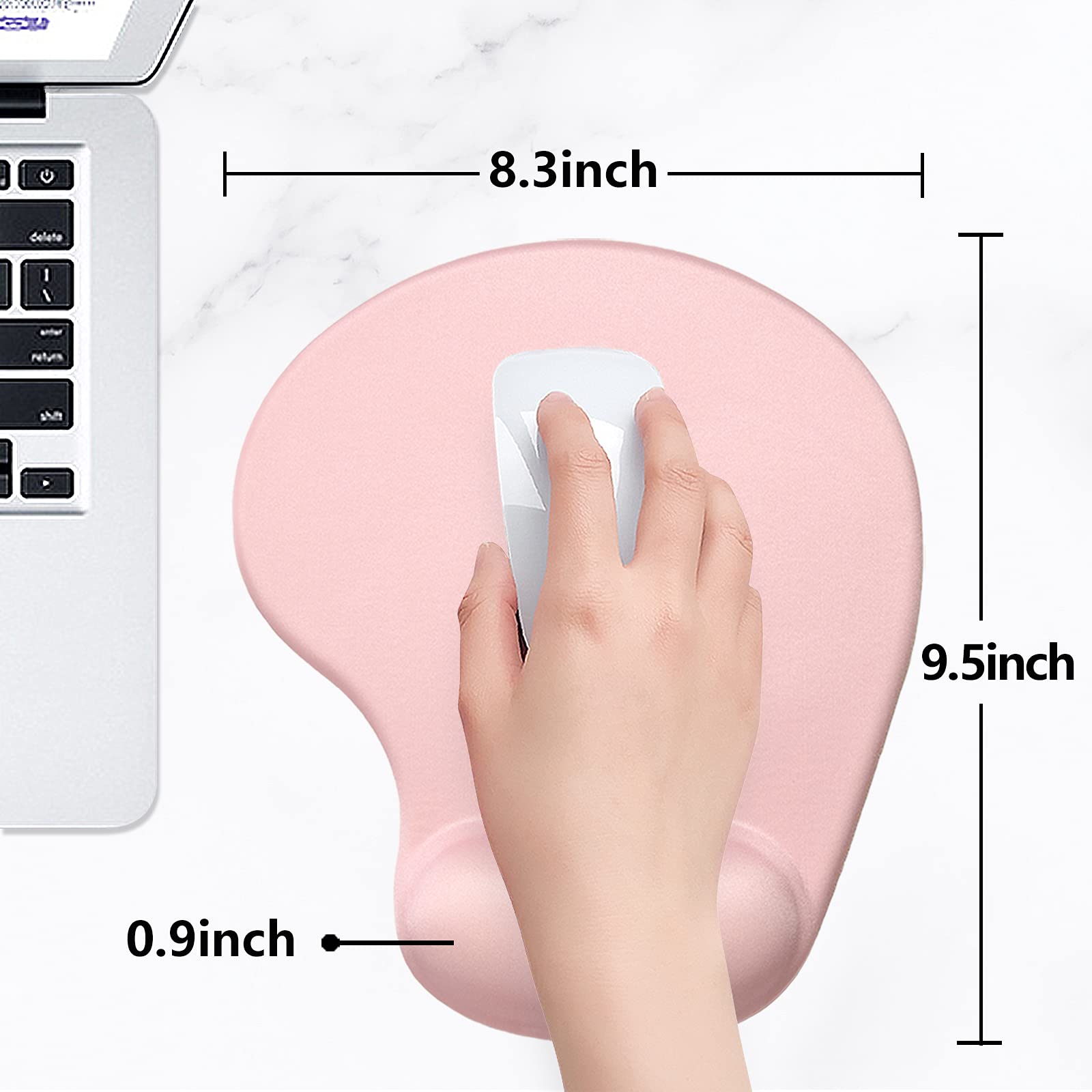 Hsurbtra Ergonomic Mouse Pad with Wrist Rest Support, Gel Mouse Pads with Non-Slip PU Base, Pain Relief Memory Foam Mousepad for Laptop PC, Cute Office Supplies Desk Decro Accessories Pink