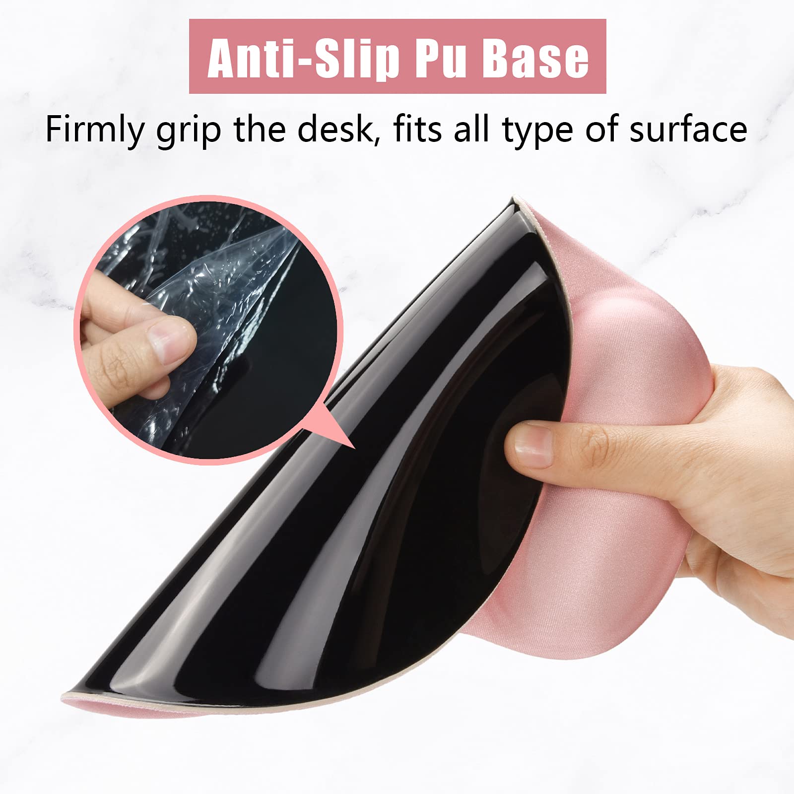 Hsurbtra Ergonomic Mouse Pad with Wrist Rest Support, Gel Mouse Pads with Non-Slip PU Base, Pain Relief Memory Foam Mousepad for Laptop PC, Cute Office Supplies Desk Decro Accessories Pink