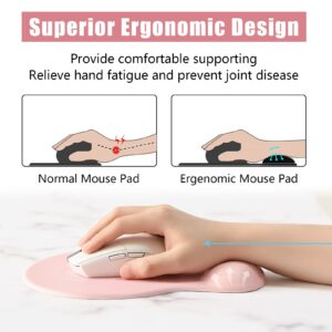 Hsurbtra Ergonomic Mouse Pad with Wrist Rest Support, Gel Mouse Pads with Non-Slip PU Base, Pain Relief Memory Foam Mousepad for Laptop PC, Cute Office Supplies Desk Decro Accessories Pink