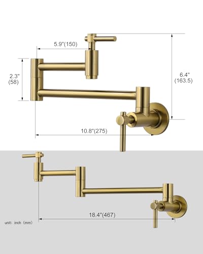 iVIGA Wall Mount Pot Filler, Gold Brass Pot Filler Faucet with 2 Handles, Single Hole Stretchable Faucet with Double Joint Swing Arm Pot Filler Above Stove