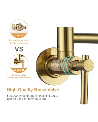 iVIGA Wall Mount Pot Filler, Gold Brass Pot Filler Faucet with 2 Handles, Single Hole Stretchable Faucet with Double Joint Swing Arm Pot Filler Above Stove