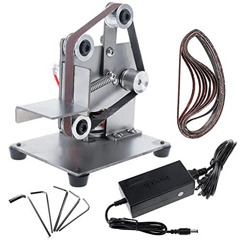 LuckyHigh Electric Belt Sander Mini Grinding Machine Electric Knife Apex Edge Sharpener Small Polishing Machine with 10pcs Sand Belts