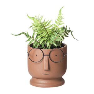 yltton face planters pots,terracotta plant pot unglazed modern ceramic human face succulent head planter pot indoor clay bonsai containers with drainage holes/saucer (5.12 inch-terracotta)