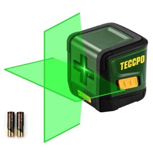 self-leveling laser level, teccpo 100ft/30m green cross line laser, ±3mm/10m leveling accuracy, horizontal and vertical line for construction picture hanging, home renovation floor tile