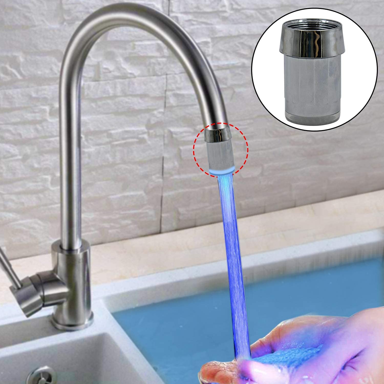 4 Pack Light Up LED Water Faucet, Growing Blue Color LED Water Faucet Light Water Stream Colorful Faucet Tap Sink Faucet For Kitchen and Bathroom