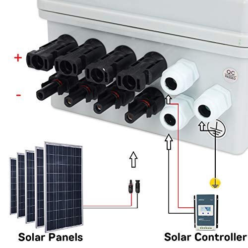 Solar Combiner Box PV Combiner Box 4 String With15A Rated Current Fuse Solar DC Breaker Lightning Arreste and Solar Connector for Solar Power Systems10AWG Solar Cable