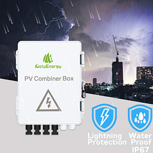 Solar Combiner Box PV Combiner Box 4 String With15A Rated Current Fuse Solar DC Breaker Lightning Arreste and Solar Connector for Solar Power Systems10AWG Solar Cable