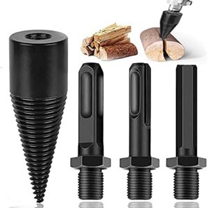 wood splitter drill bit 3pcs hex shank firewood drill bit,firewood drill bit wood splitter. square handle, bit removable cones kindling wood splitting logs bits heavy duty electric drills screw cone