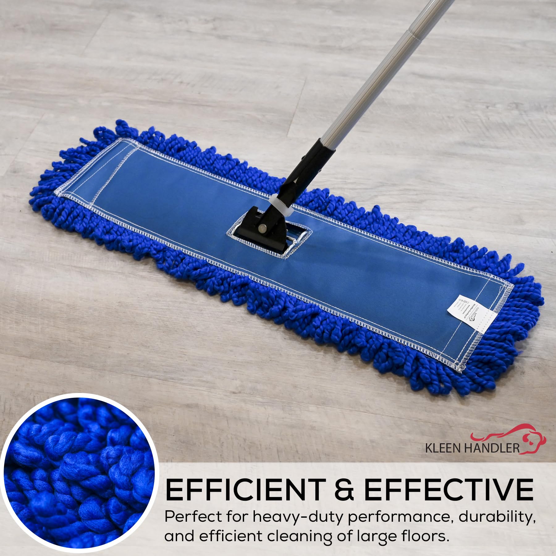 KLEEN HANDLER 24 Inch Microfiber Dust Mop, Medium Washable Commercial Dust Mop, Sweeper, Janitorial Dust Mop Head Replacement, Push Mop Broom, Blue