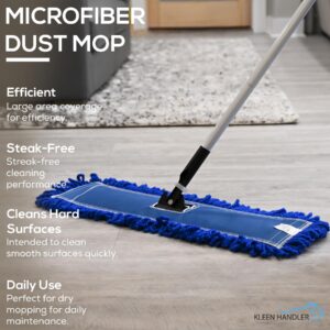 KLEEN HANDLER 24 Inch Microfiber Dust Mop, Medium Washable Commercial Dust Mop, Sweeper, Janitorial Dust Mop Head Replacement, Push Mop Broom, Blue