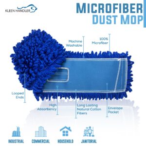 KLEEN HANDLER 24 Inch Microfiber Dust Mop, Medium Washable Commercial Dust Mop, Sweeper, Janitorial Dust Mop Head Replacement, Push Mop Broom, Blue