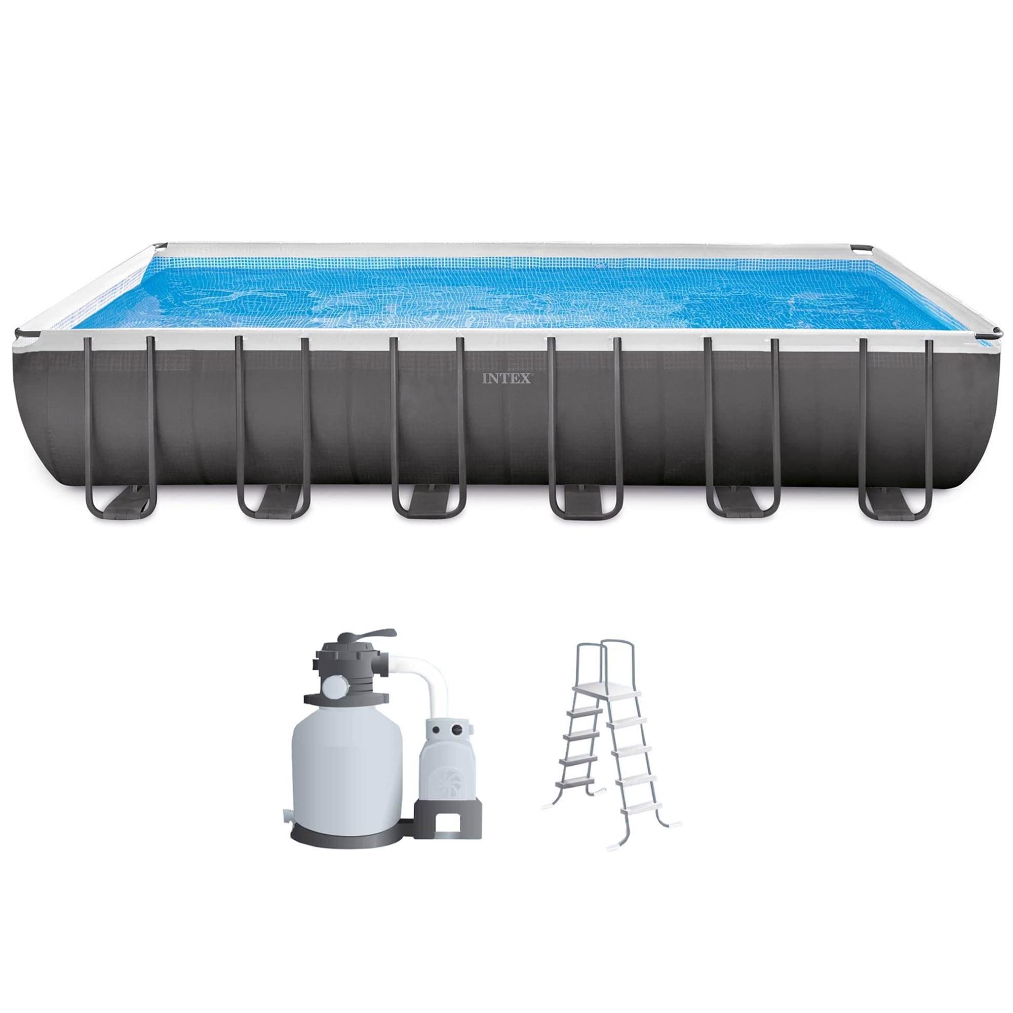 Intex Ultra XTR Frame 24' x 12' x 52" Above Ground Swimming Pool Set with Sand Filter Pump, Pool Cover, Ladder, and Protective Sun Canopy Attachment