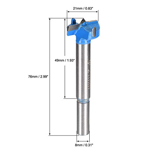 uxcell Forstner Wood Boring Drill Bit 21mm Dia. Hole Saw Carbide Alloy Tip Steel Round Shank Cutting for Woodworking Blue 2Pcs