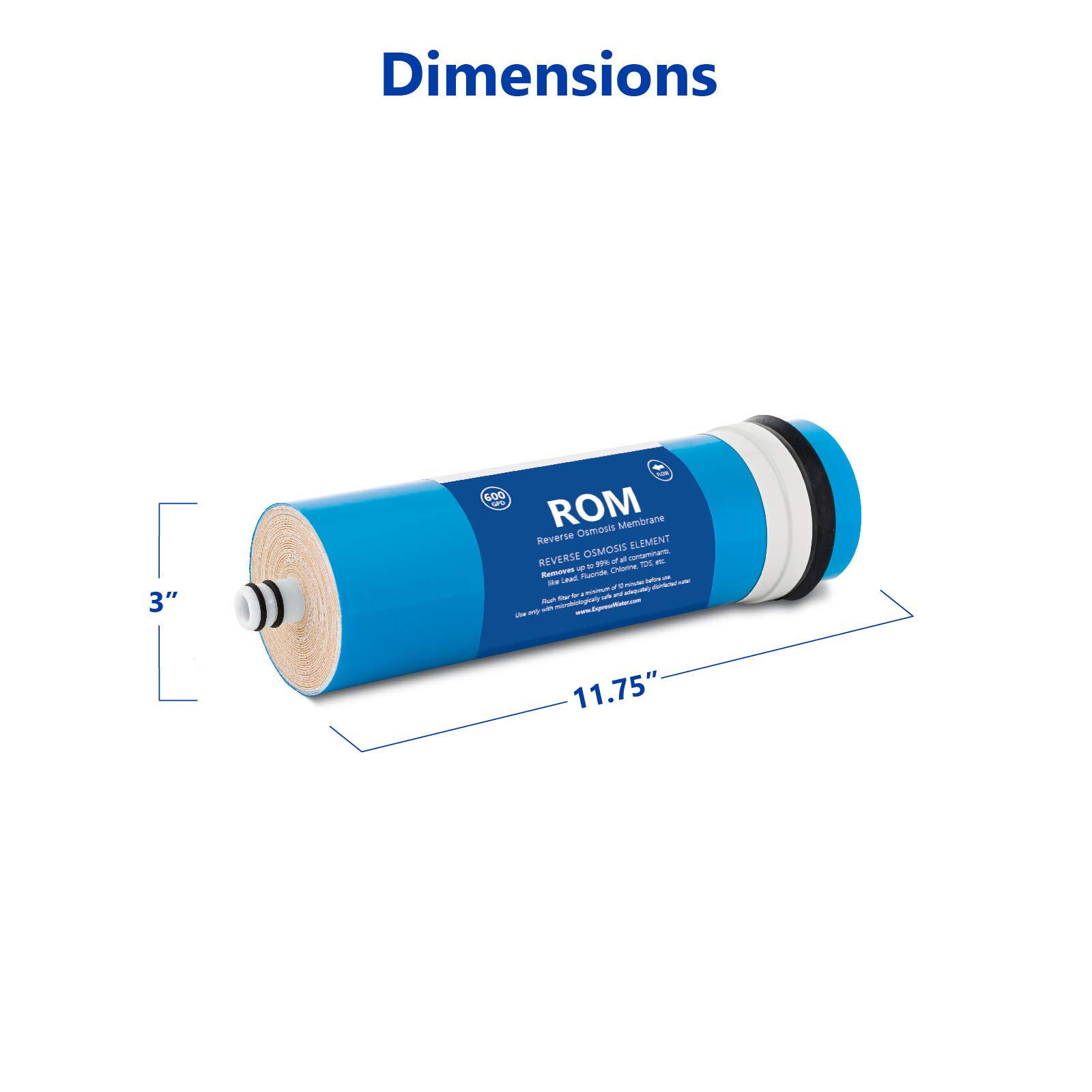 600 GPD Commercial Reverse Osmosis RO Membrane Replacement Filter for RO System – High Rejection Low Flow RO Water Filtration System Membrane – 3”x 11.75” 600 Gallon per Day Filter – Express Water