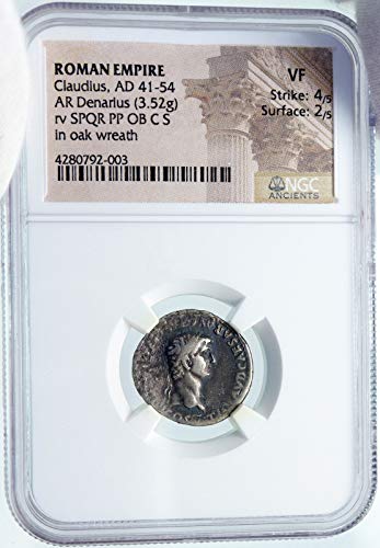 1655 IT CLAUDIUS very rare DENARIUS 49AD Ancient AR Roman Denarius VF NGC